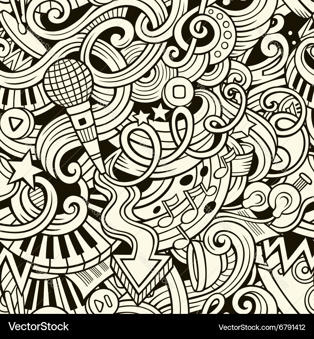 Cartoon hand-drawn doodles music seamless pattern Vector Image