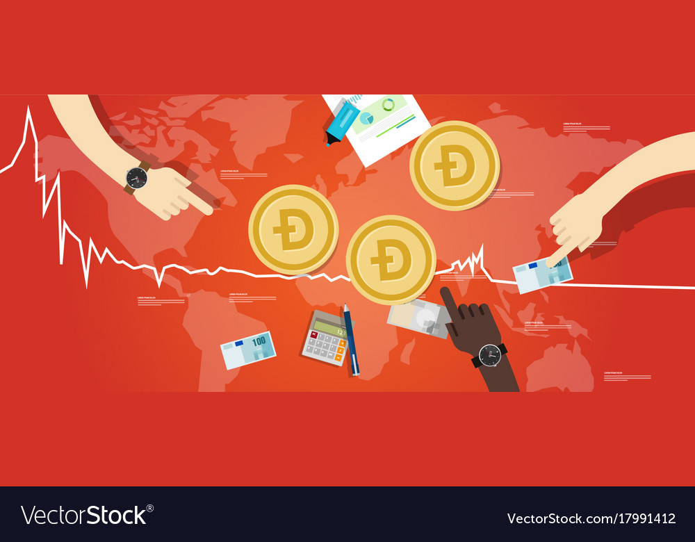 Doge coin decrease exchange value digital virtual Vector Image