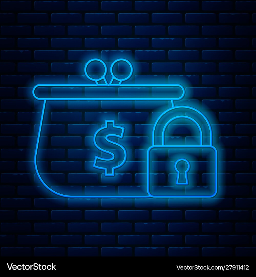 Glowing neon line closed wallet with lock icon Vector Image