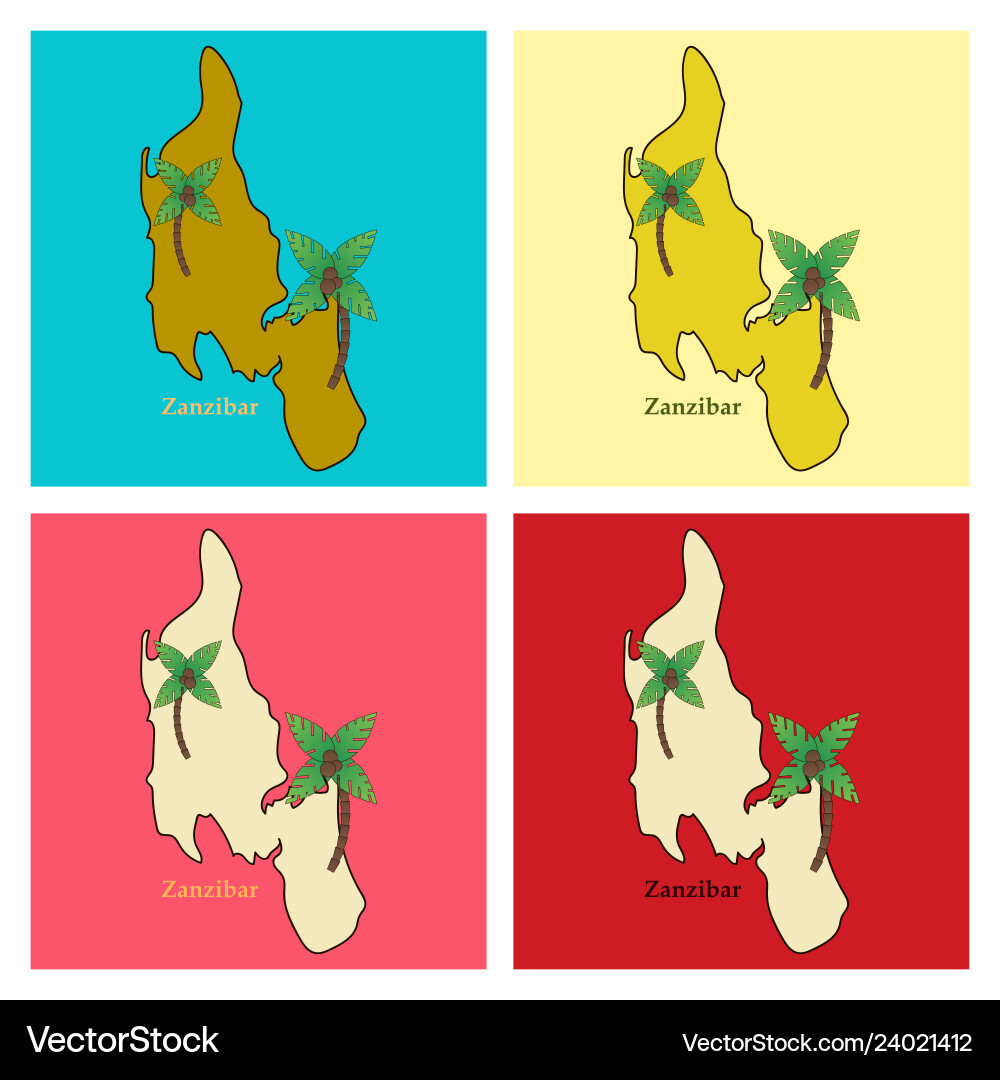Map of zanzibar with palms Royalty Free Vector Image