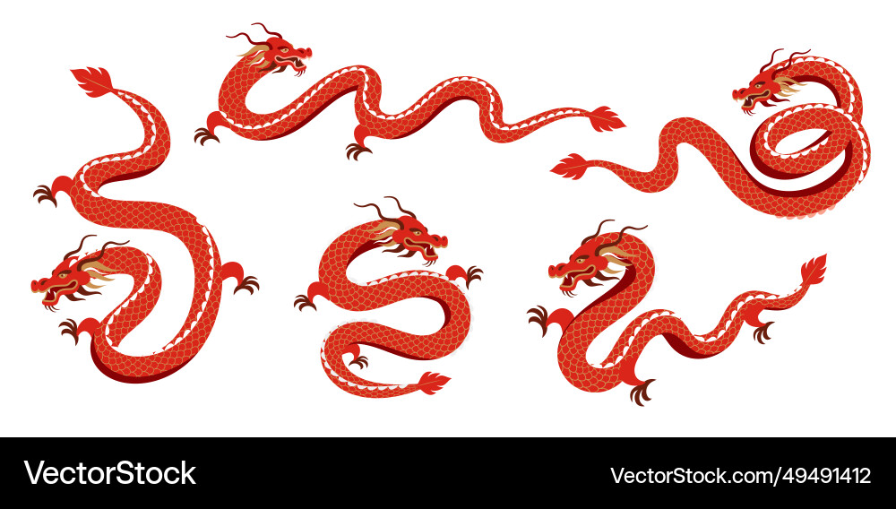 Red dragon collection chinese new Royalty Free Vector Image
