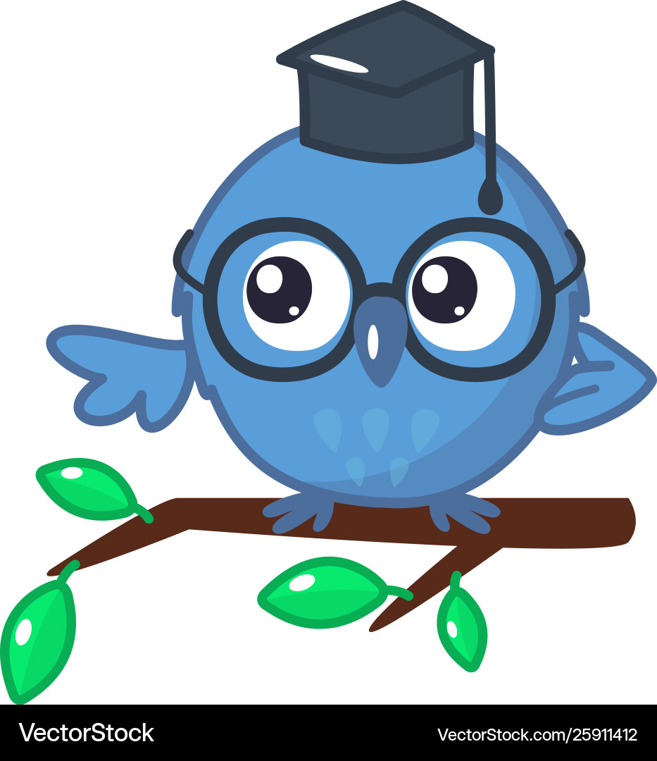 Wise owl with student hat and glasses Royalty Free Vector