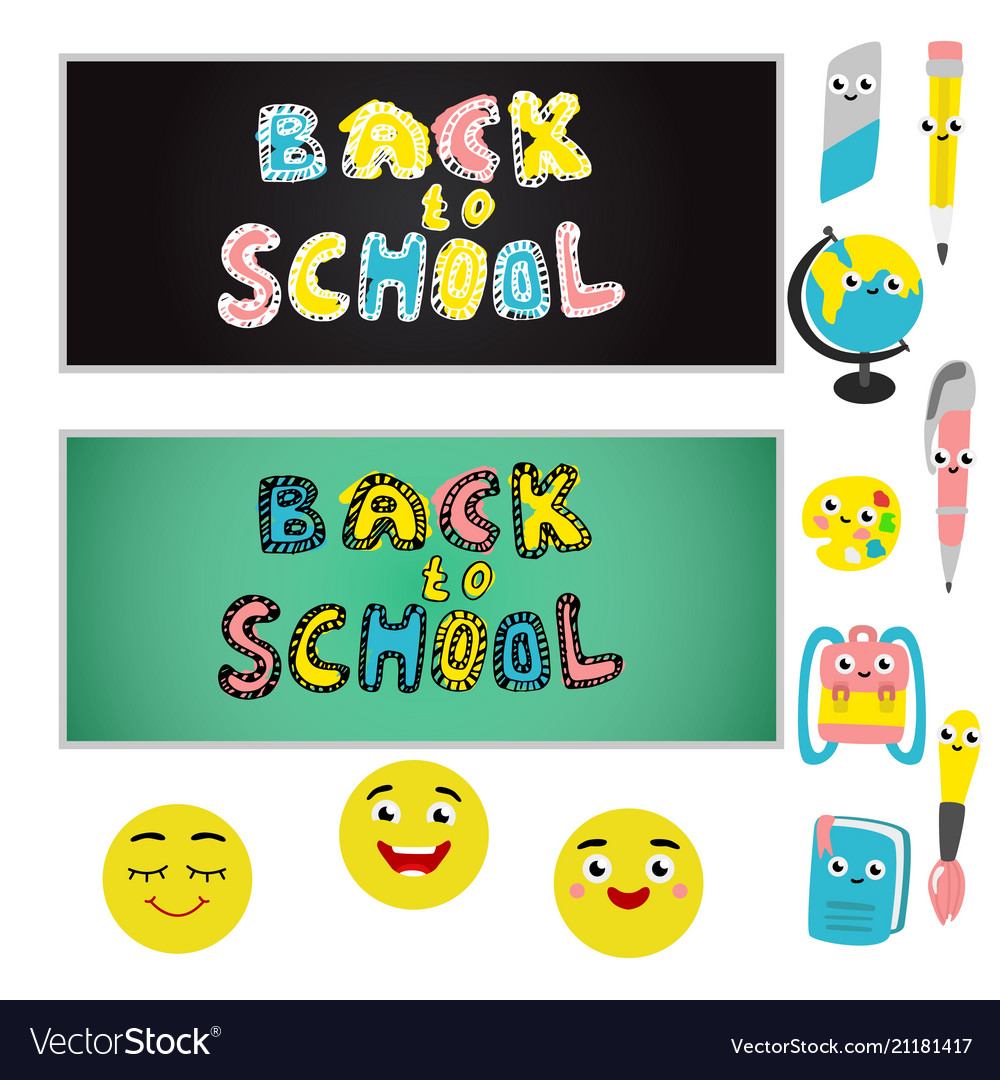 Cartoon cute school supplies characters set Vector Image