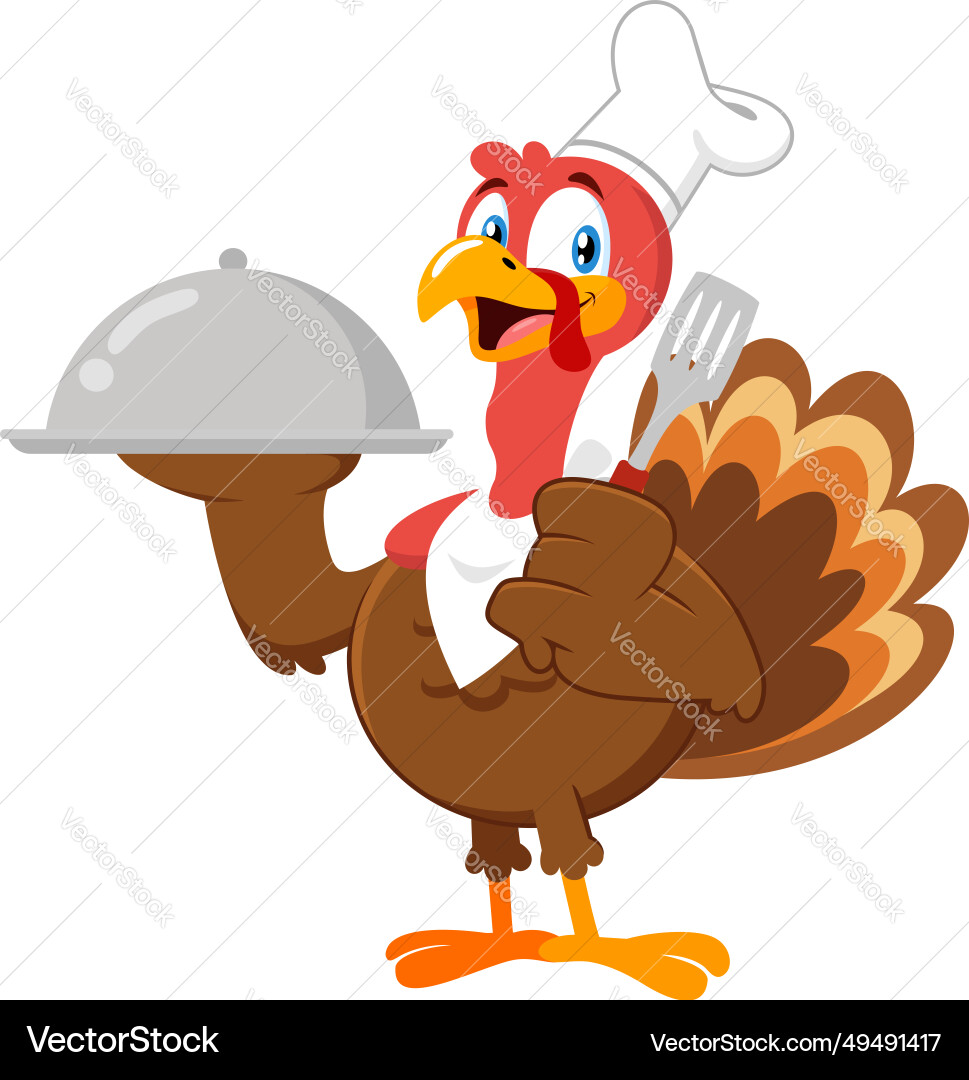 Cute turkey chef cartoon character Royalty Free Vector Image