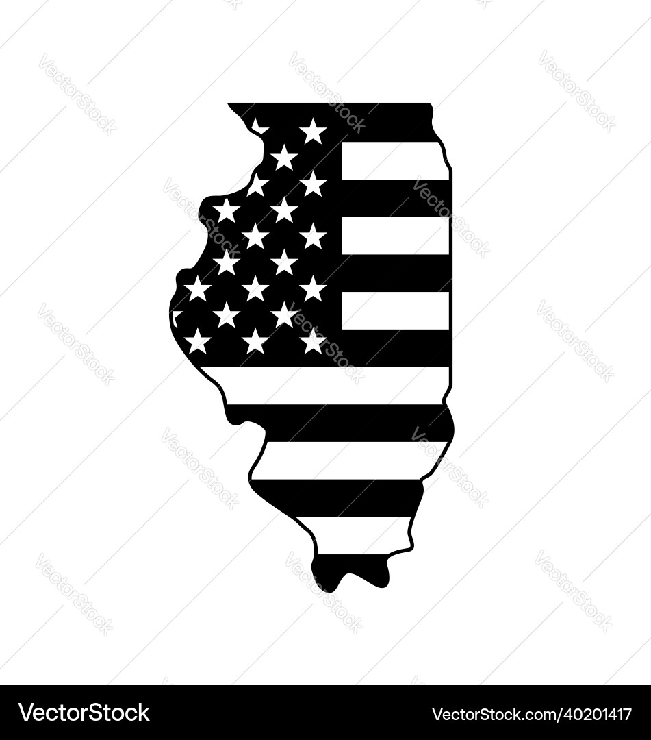 Illinois il state map with usa flag black white Vector Image