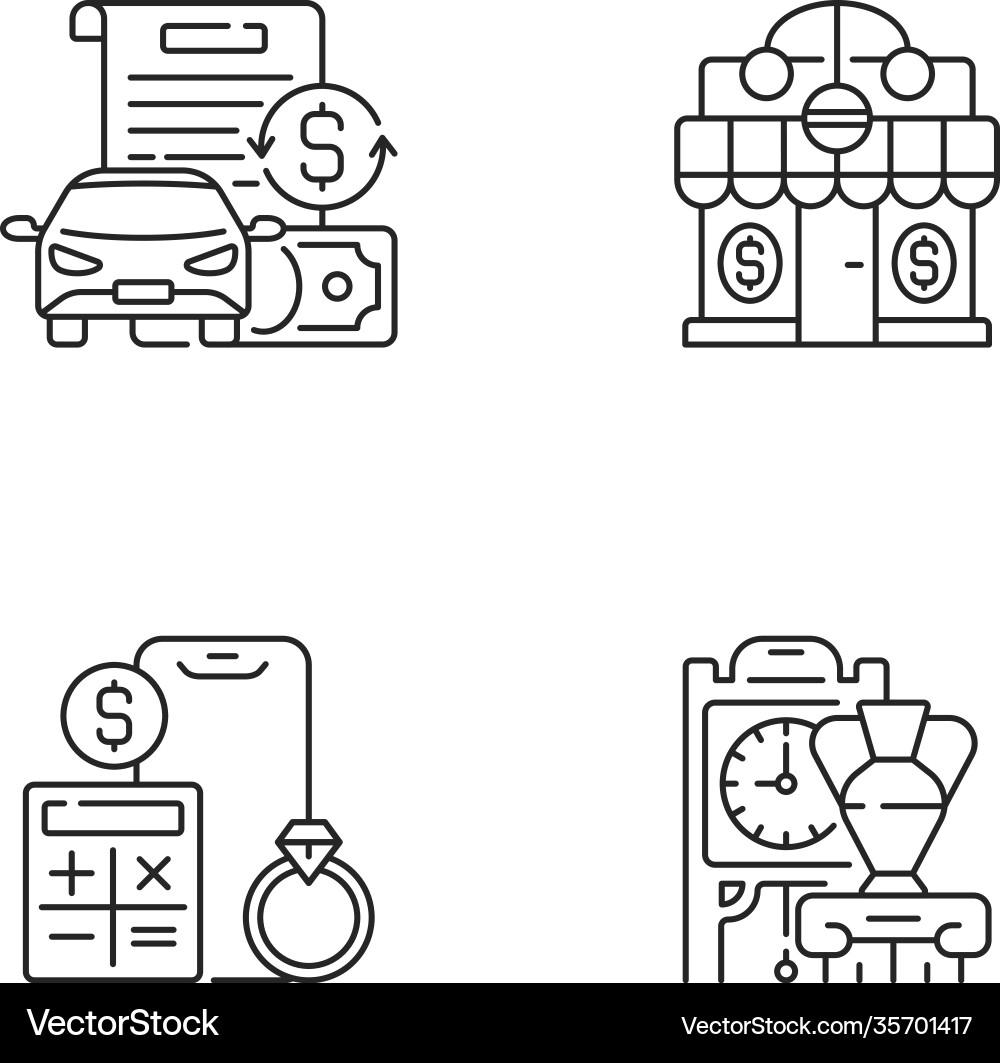 Pawnbroker shop linear icons set Royalty Free Vector Image