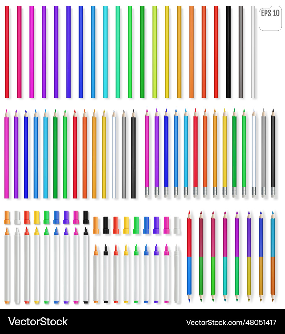 Pencils and felt tip pens on white Royalty Free Vector Image