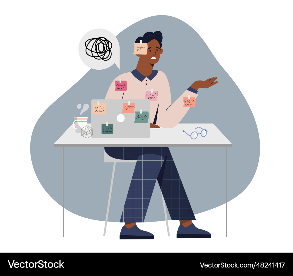 Unhappy employee at workplace concept Royalty Free Vector