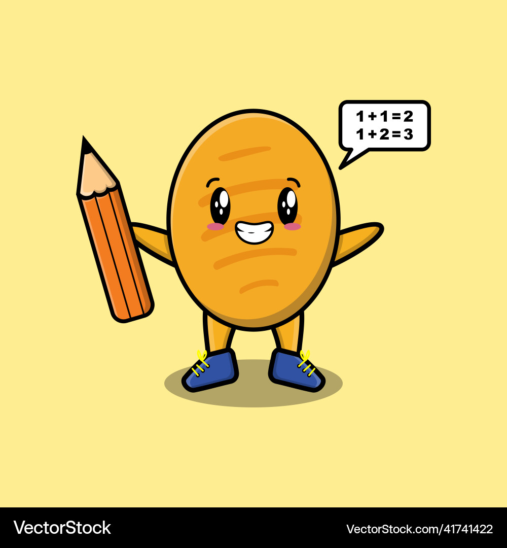 Bread cute cartoon clever student with pencil Vector Image