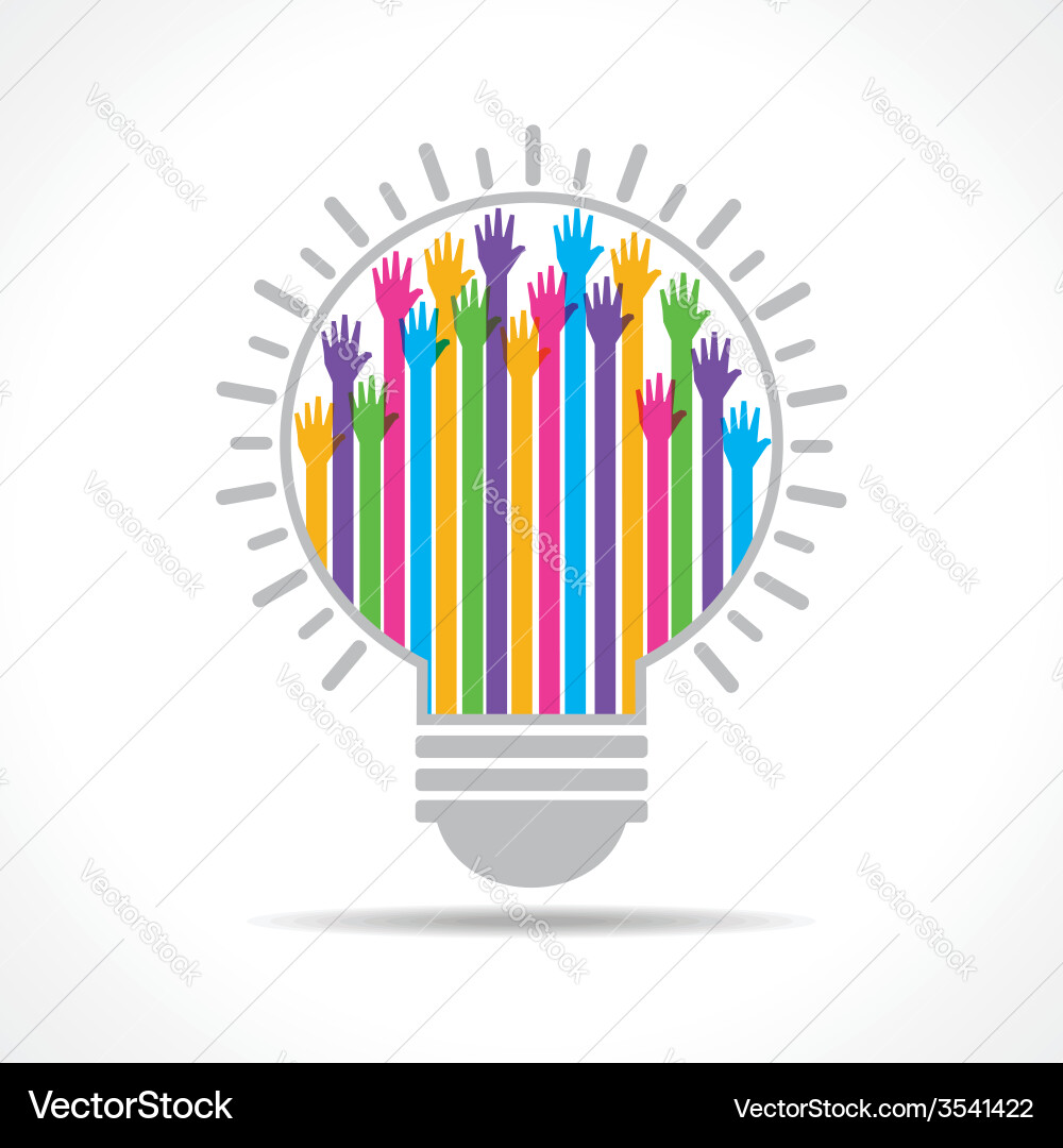Colorful raised hand in light-bulb Royalty Free Vector Image