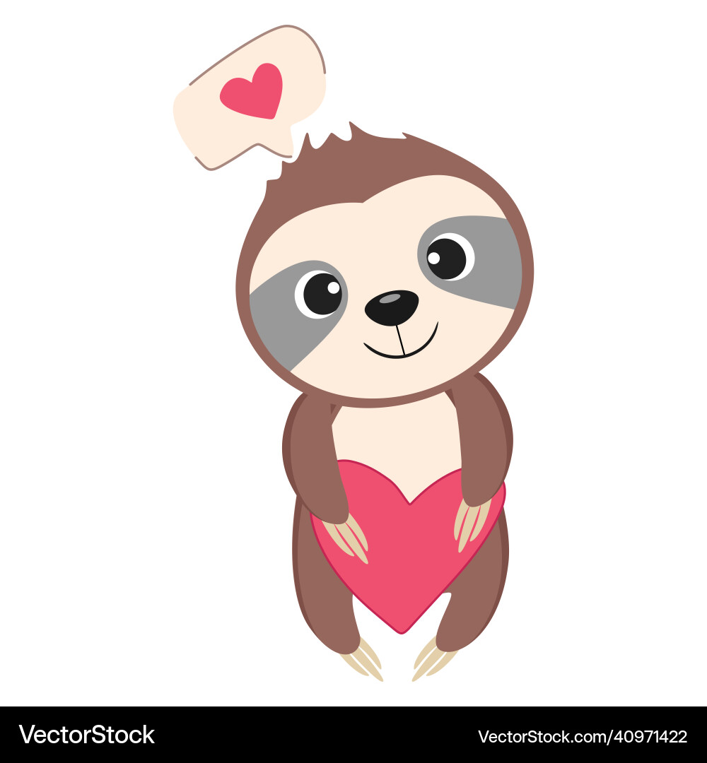 Cute lovely sloth holding heart Royalty Free Vector Image
