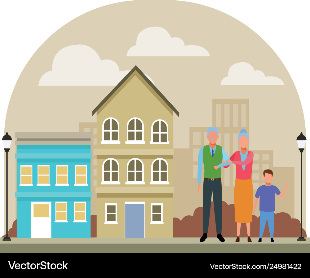 Elderly couple with child Royalty Free Vector Image