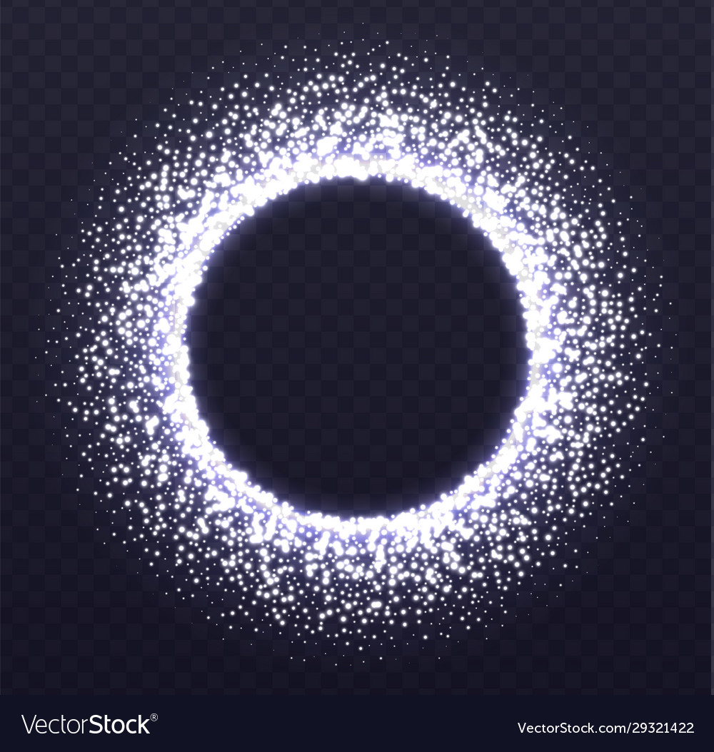 Glowing circle frame with sparkles flying silver Vector Image