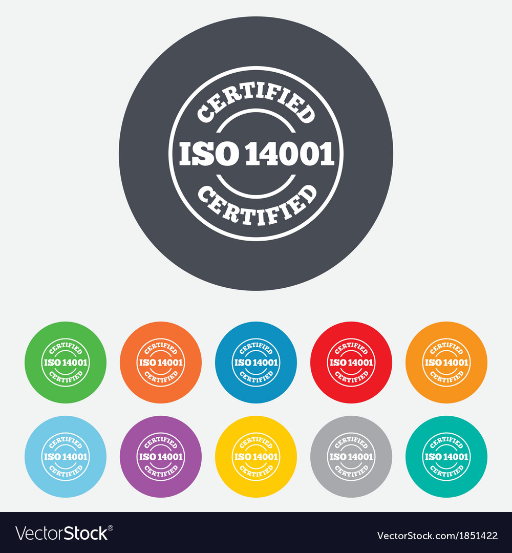 Iso 14001 certified sign certification stamp Vector Image