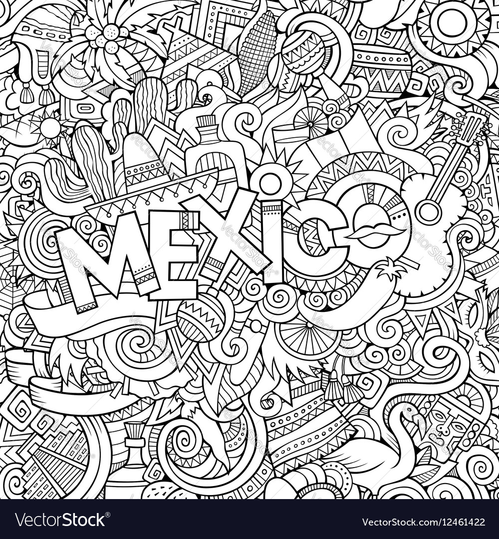 Mexico hand lettering and doodles elements Vector Image