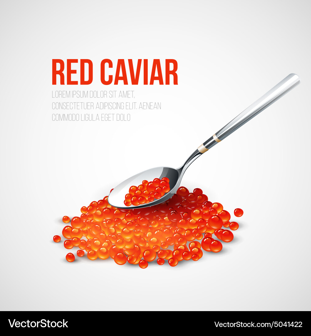 Red caviar in a spoon over blue background Vector Image