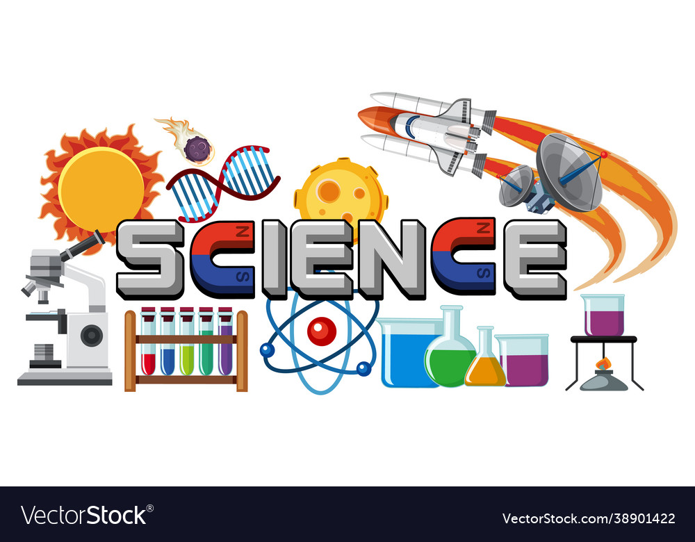 Science text icon with elements Royalty Free Vector Image