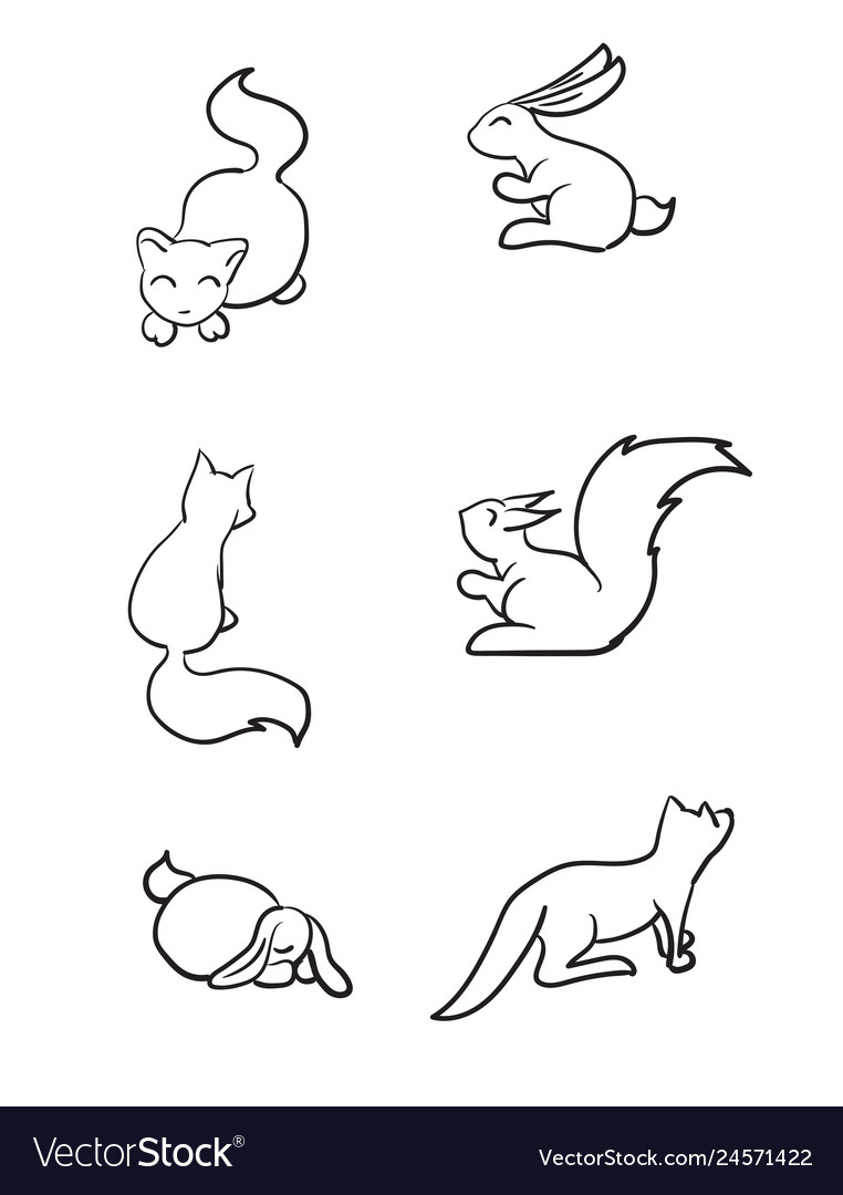Set of cute animals cartoon hand drawn Royalty Free Vector