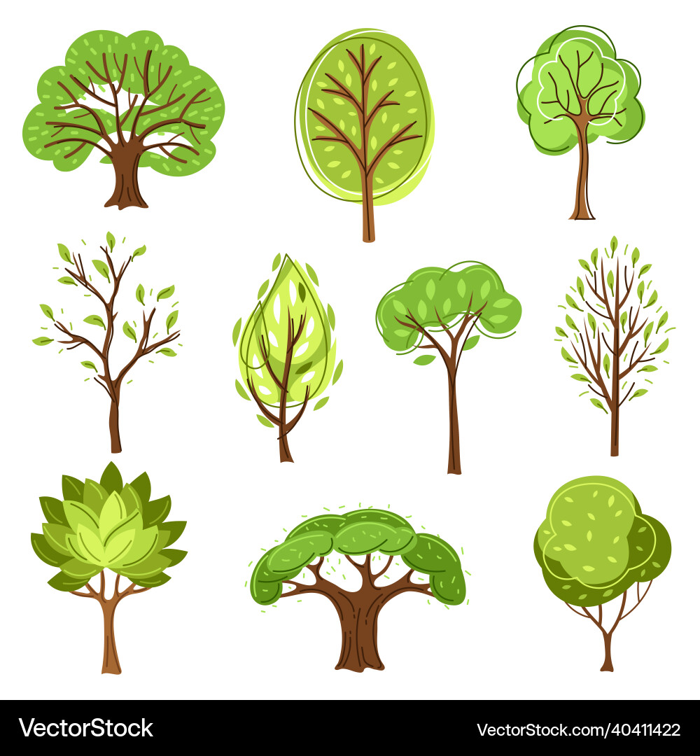 Set of spring or summer abstract stylized trees Vector Image
