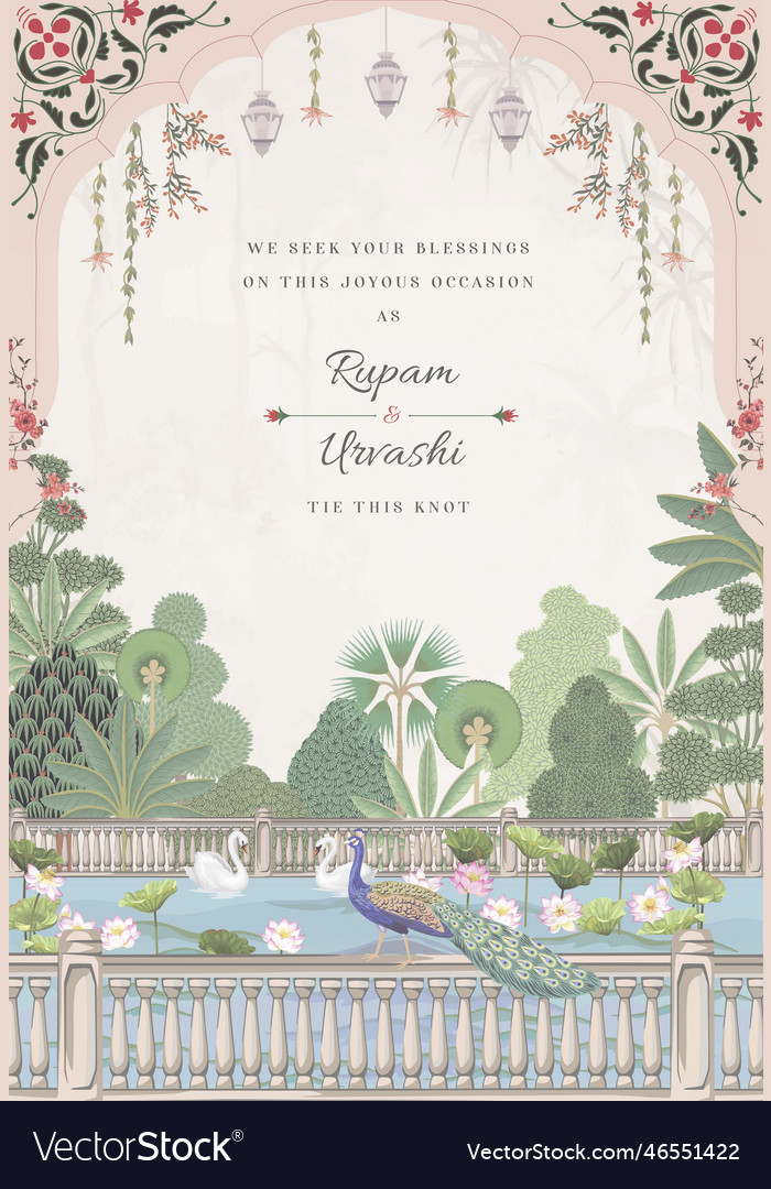 Traditional indian mughal wedding card design Vector Image Traditional indian mughal wedding card design Vector Image