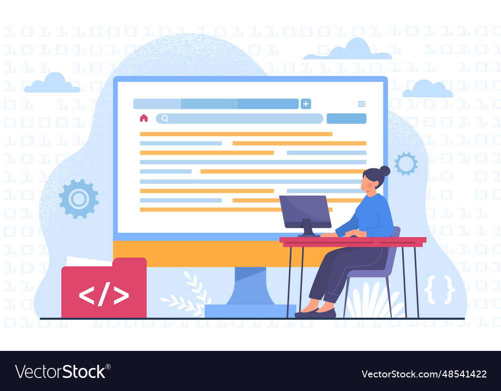 Woman developer with code concept Royalty Free Vector Image Woman developer with code concept Royalty Free Vector Image