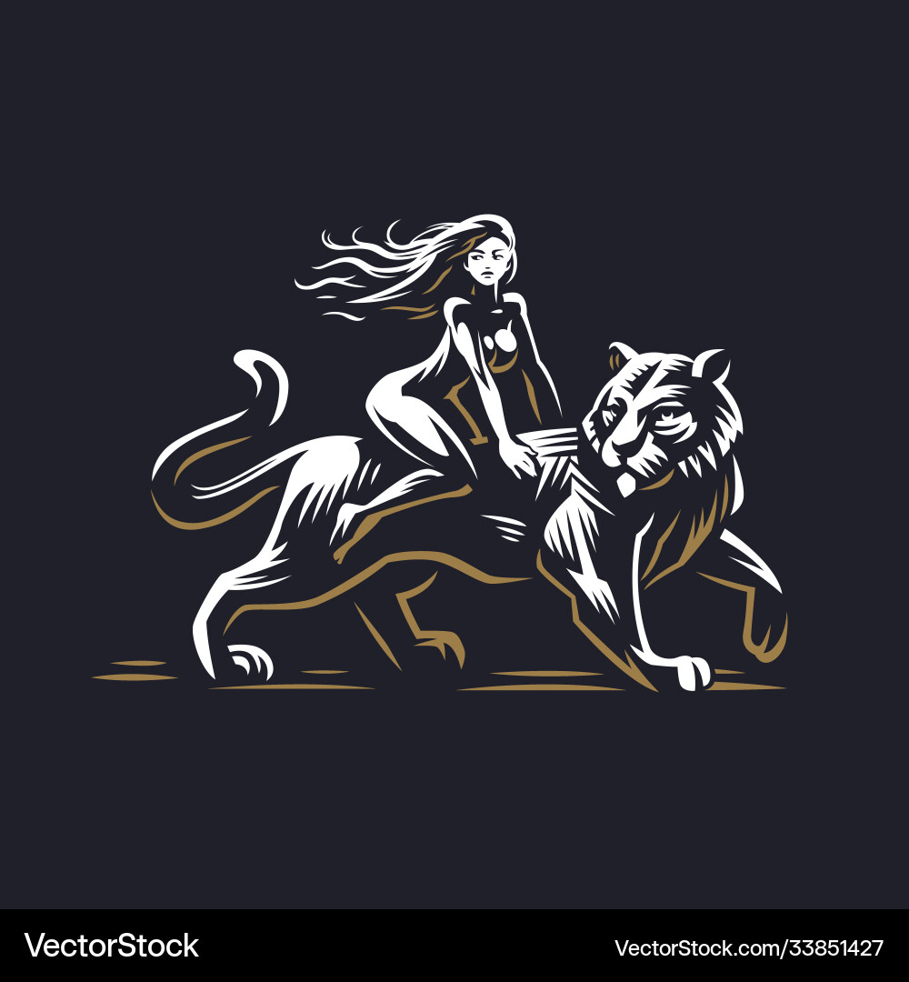 A woman is riding tiger Royalty Free Vector Image