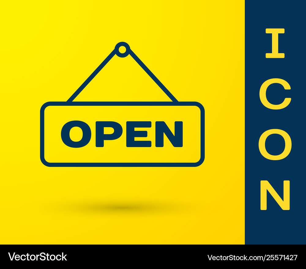 Blue hanging sign with text open door icon Vector Image