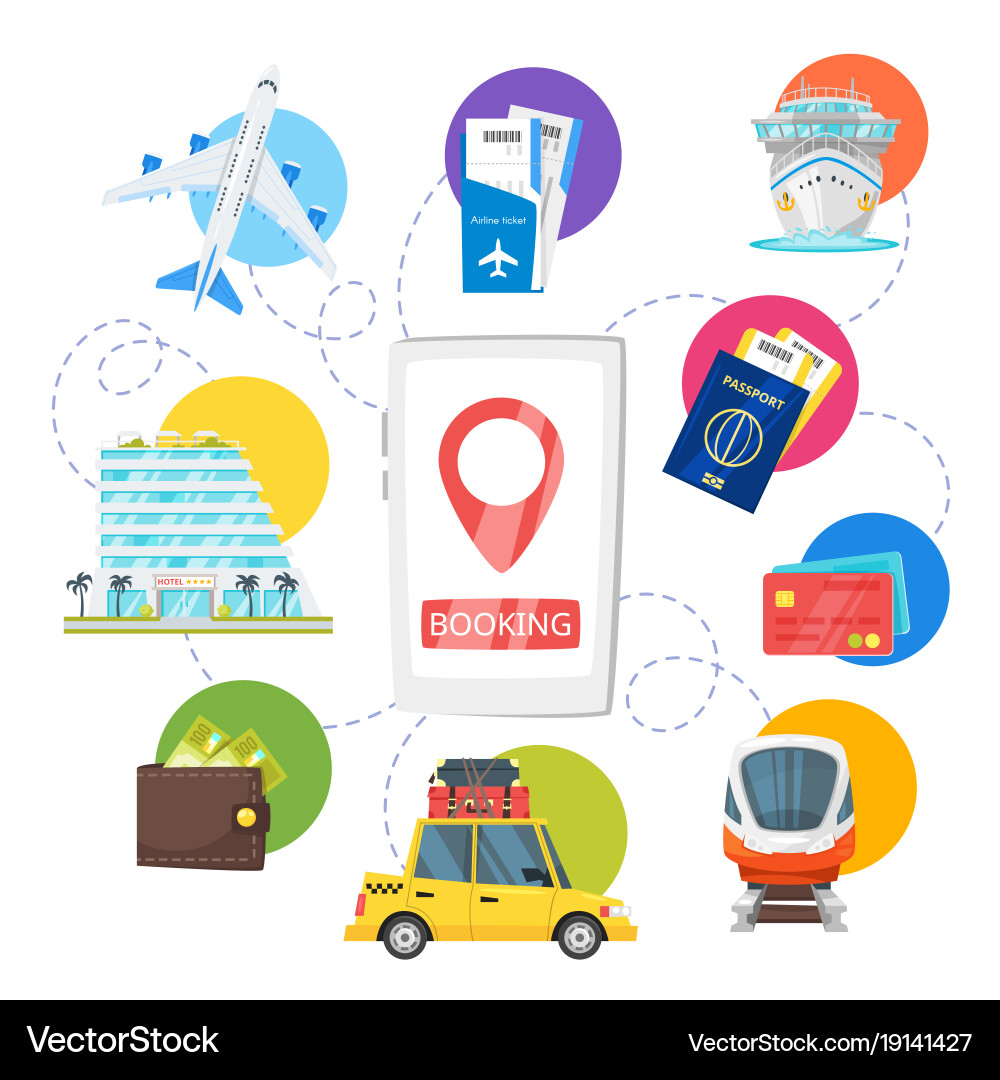 Booking transport and hotel Royalty Free Vector Image