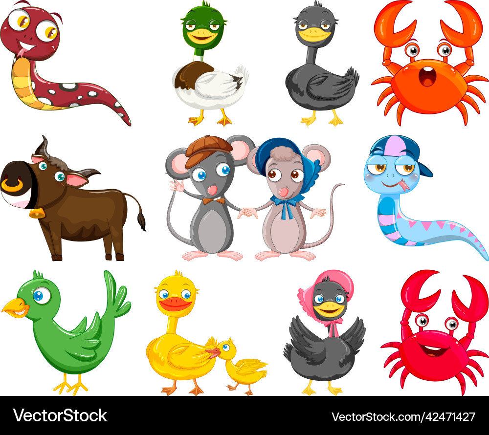Cute animals with happy smile Royalty Free Vector Image