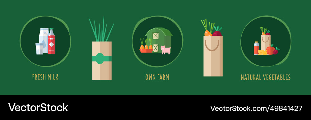 Farm organic bio food flat object set Royalty Free Vector