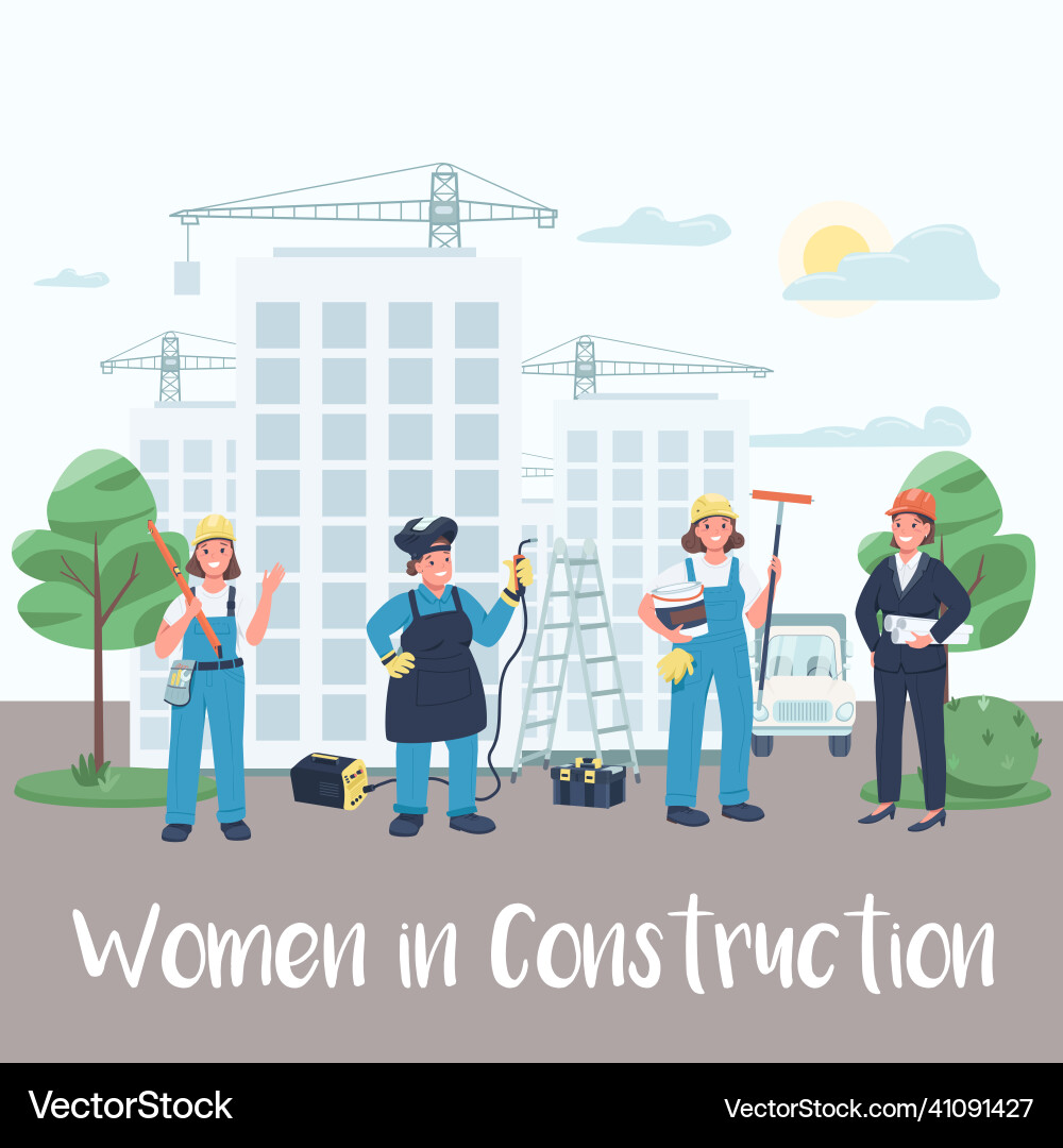 Female building site workers social media post Vector Image
