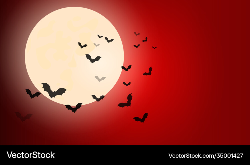Halloween dark red night sky bats fly Royalty Free Vector