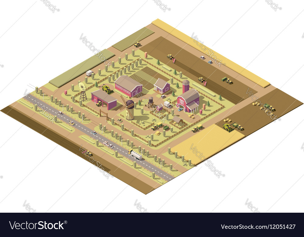 Isometric low poly farm Royalty Free Vector Image Isometric low poly farm Royalty Free Vector Image