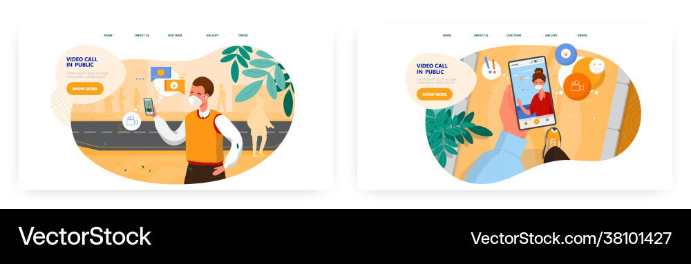 Long distance communication landing page design Vector Image