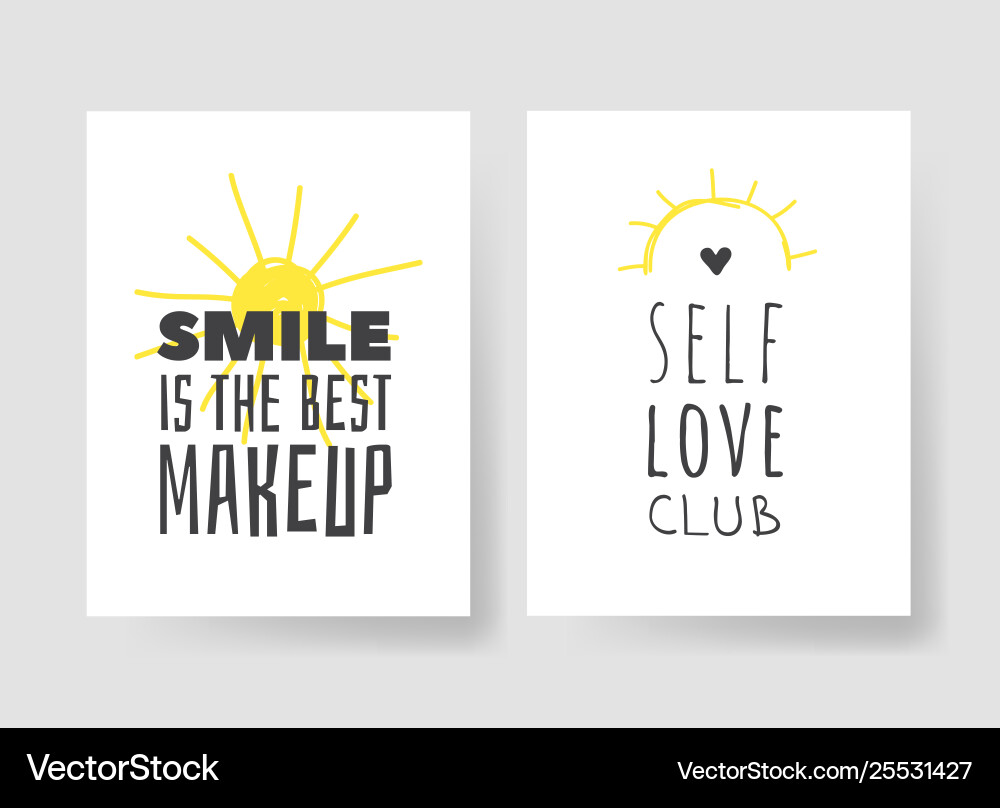 Set 2 cards with hand drawn and text positive Vector Image