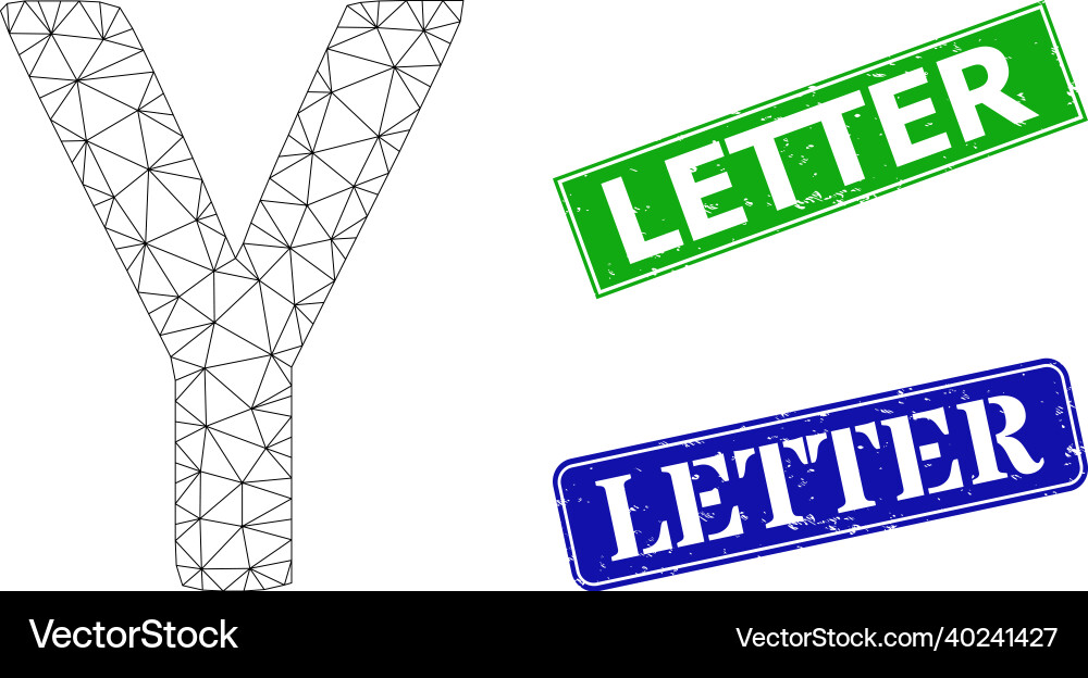Textured letter stamp seals and triangle mesh Vector Image