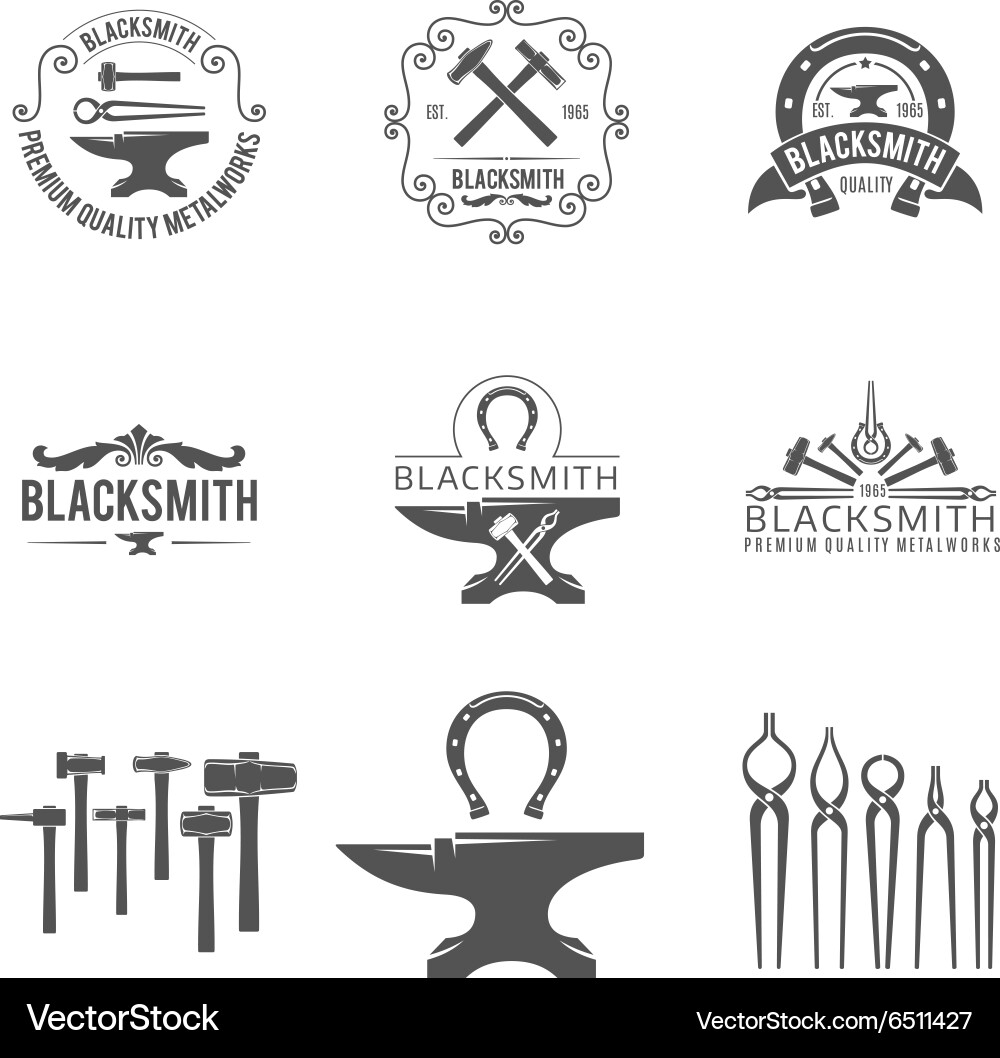 Vintage blacksmith and metalworks logos emblems Vector Image