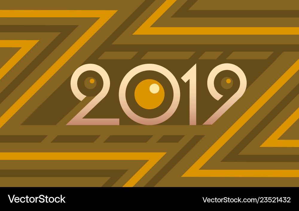 2019 geometric numbers on colorful yellow Vector Image