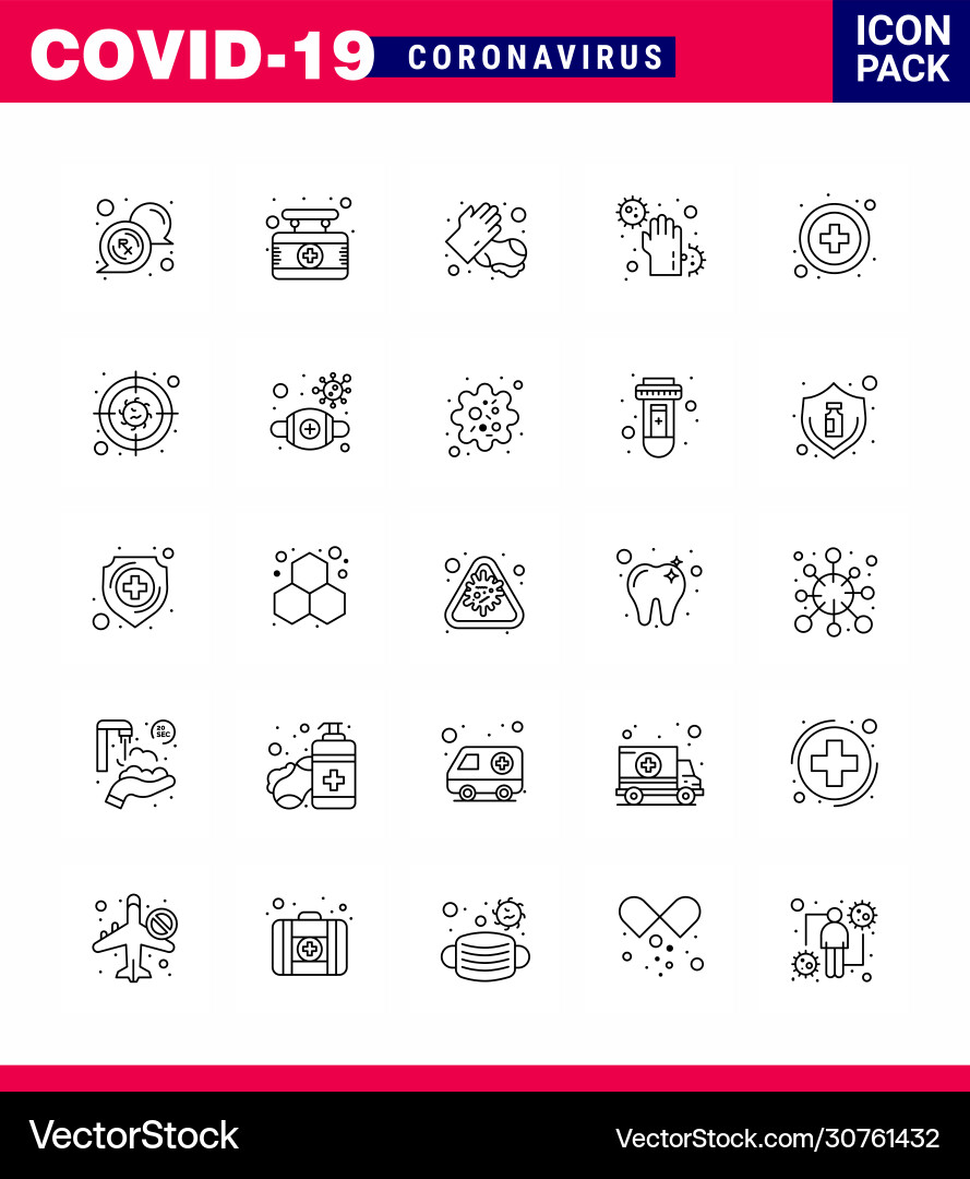 25 line coronavirus covid19 icon pack such as Vector Image