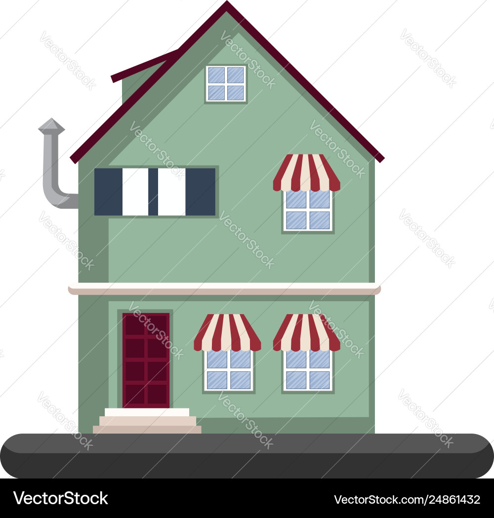 Cartoon green building with red roon white Vector Image