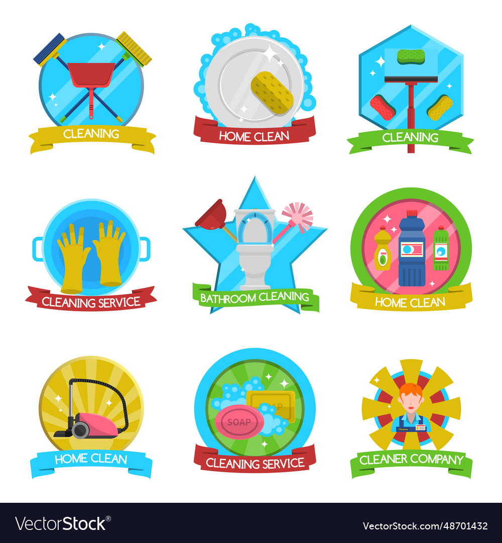 Cleaning emblems set Royalty Free Vector Image
