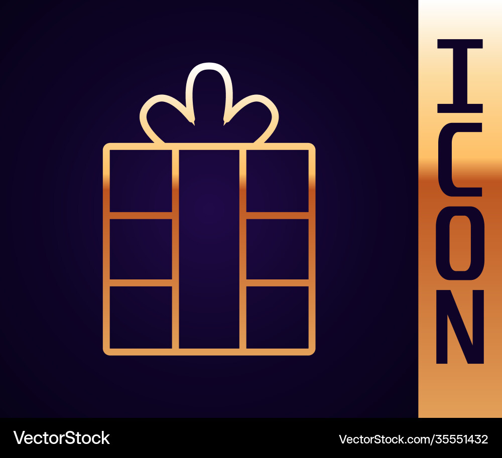 Gold line gift box icon isolated on black Vector Image