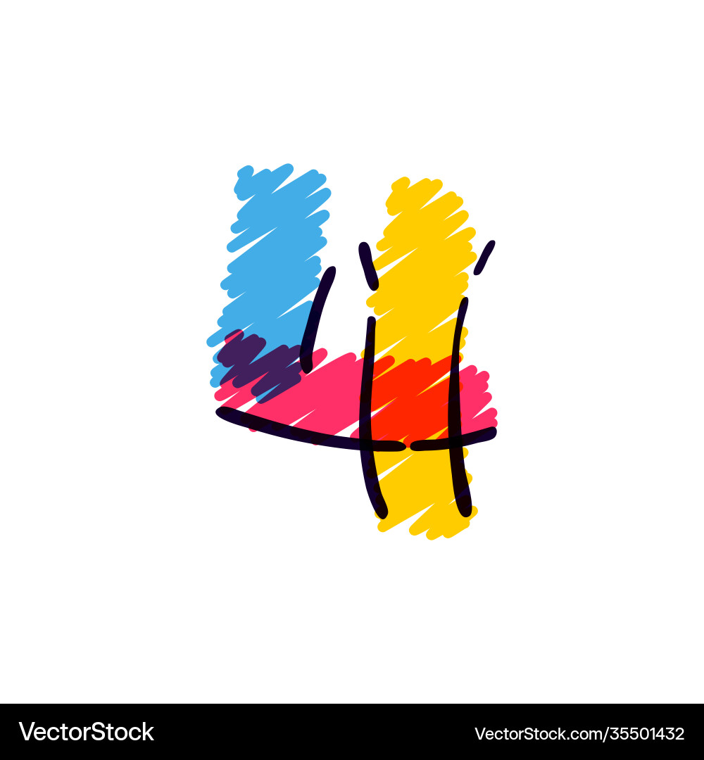 Number four logo hand drawn with a colored pencils