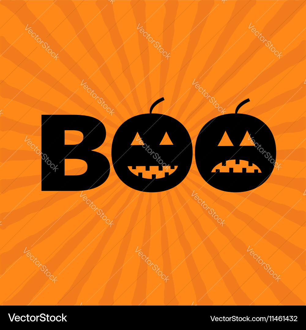 Word boo text with smiling sad black pumpkin Vector Image