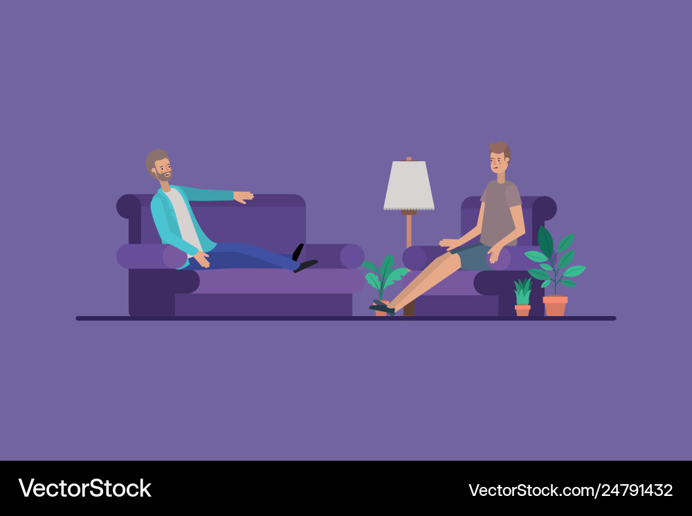 Young men relaxing on livingroom Royalty Free Vector Image