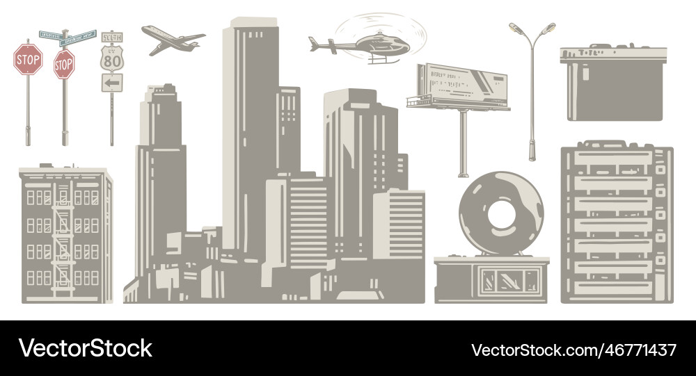 City life set labels monochrome Royalty Free Vector Image
