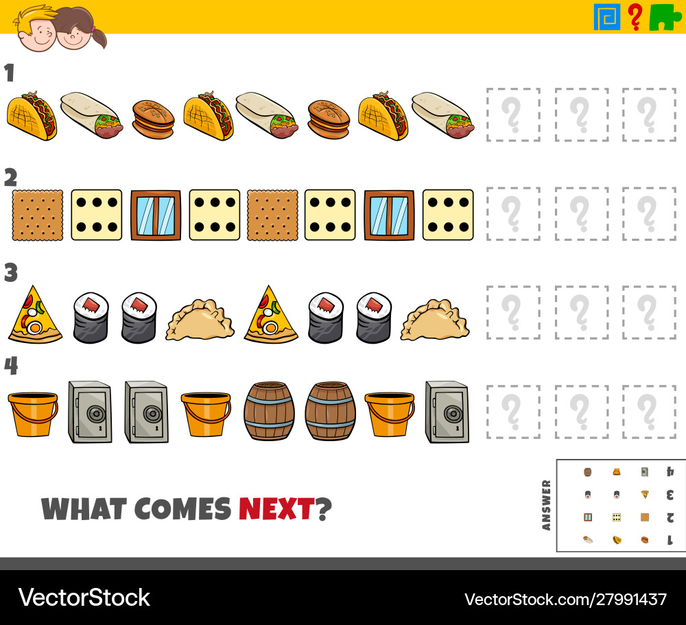 Educational pattern game for kids with food and Vector Image
