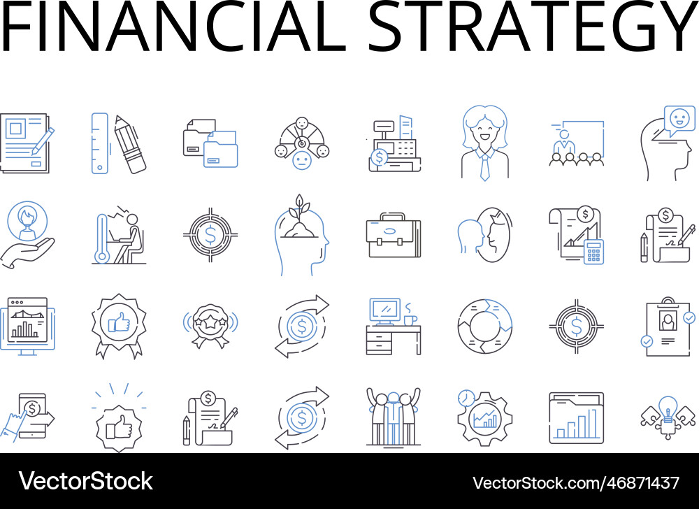 Financial strategy line icons collection Vector Image