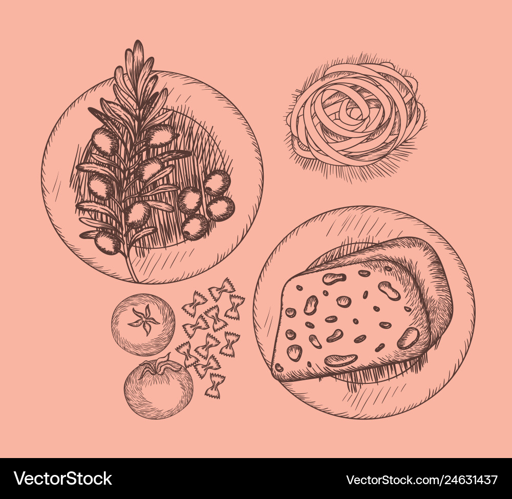 Italian food drawn menu Royalty Free Vector Image