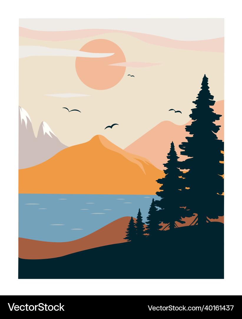 Landscape with forestlake and mountains Royalty Free Vector